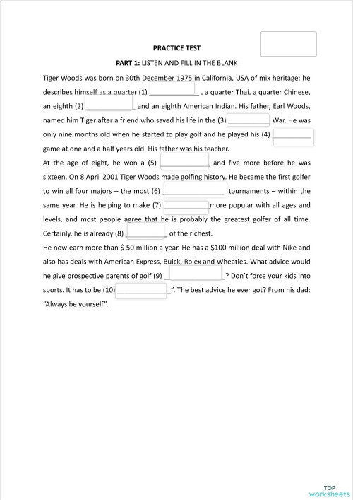 PRACTICE TEST - REVIEW UNIT 6. Interactive worksheet | TopWorksheets