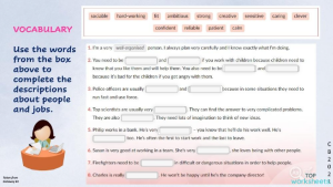 Adjectives + jobs (dropdown). Interactive worksheet | TopWorksheets