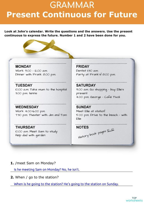 Present continuous for future. Interactive worksheet | TopWorksheets