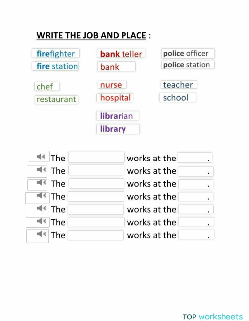Where do they work?. Interactive worksheet | TopWorksheets