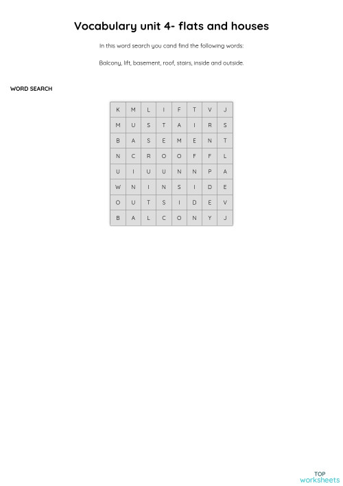 Vocabulary unit 4- flats and houses. Interactive worksheet | TopWorksheets