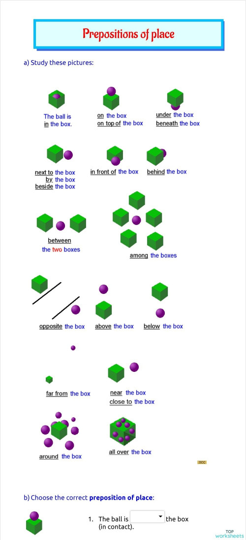 Prepositions of place. Interactive worksheet | TopWorksheets