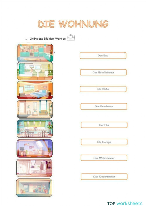 Die Wohnung. Interaktives Arbeitsblatt | TopWorksheets