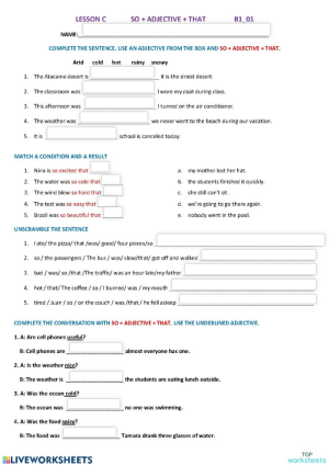 so adjective that ใบงานเชิงโต้ตอบ | TopWorksheets
