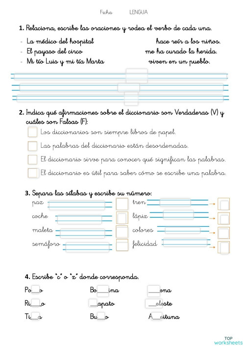 Ficha repaso Lengua 2º Primaria. Ficha interactiva | TopWorksheets