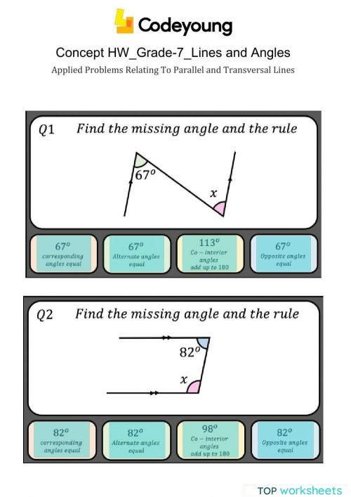 Applied Problems Relating To Parallel and Transversal Lines Concept HW ...