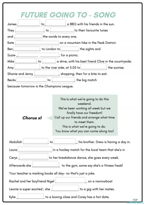 Future going to -song. Interactive worksheet | TopWorksheets