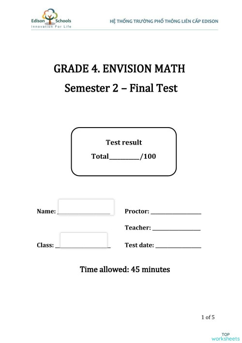 G4_Maths_Final test_Semester 2_21.22. Interactive worksheet | TopWorksheets