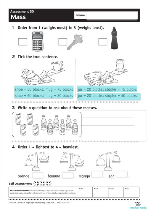 Assessment 30 Mass. Interactive worksheet | TopWorksheets
