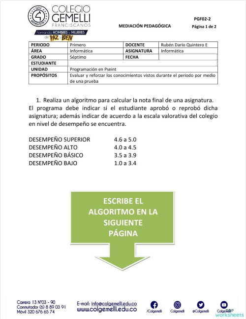 Bimestral Grado séptimo Periodo 1. Ficha interactiva | TopWorksheets