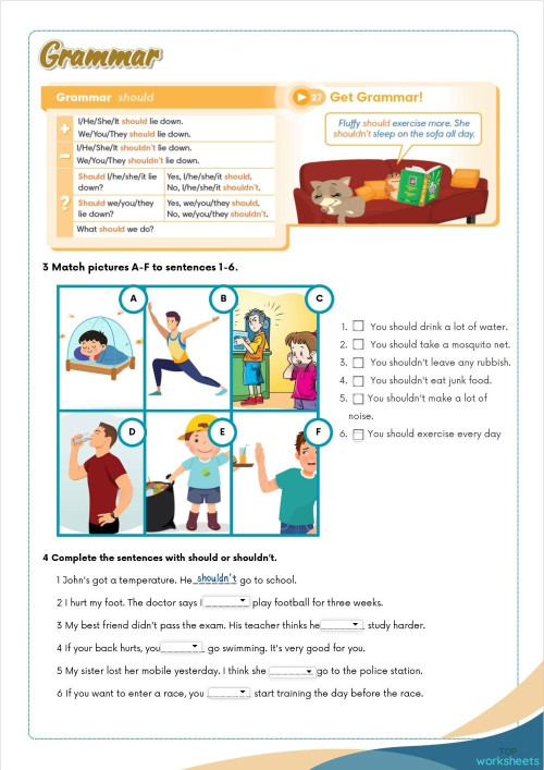 IV Unit 3 Grammar Should (4th). Interactive worksheet | TopWorksheets