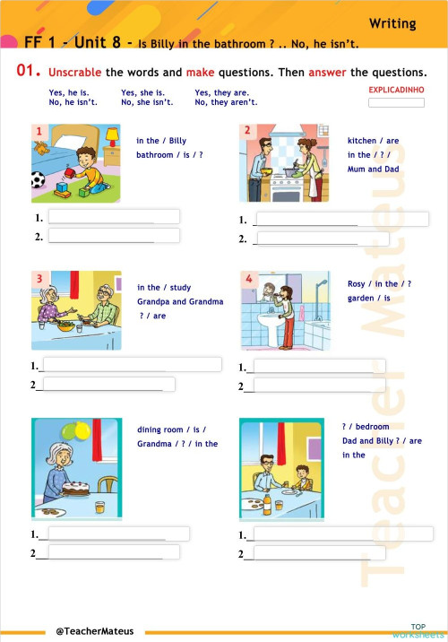 FF 1 - Unit 08 - 8 - Is Billy in the bathroom ? - Writing. Interactive ...