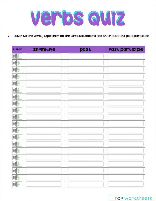 B1. Verbs in Past and Past Participle QUIZ 1. Interactive worksheet ...