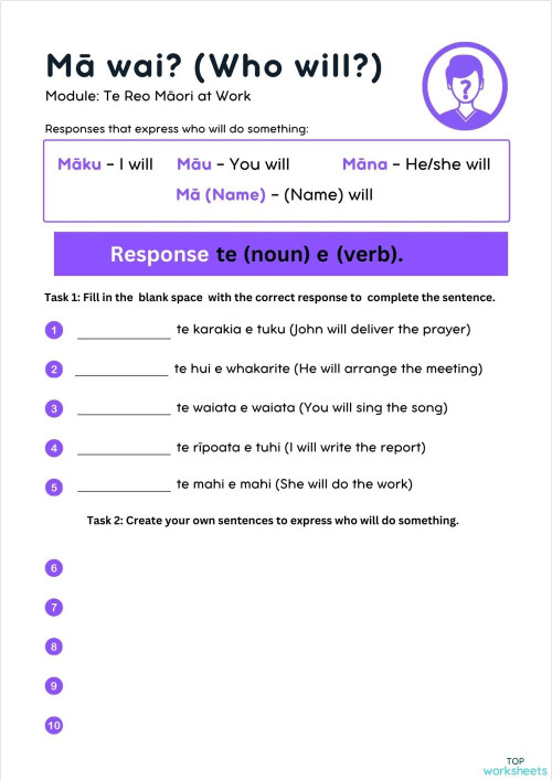 Answering Mā wai?. Interactive worksheet | TopWorksheets