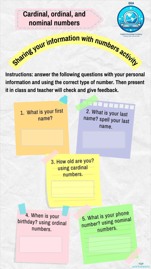 Sharing your information with numbers activity. Interactive worksheet ...