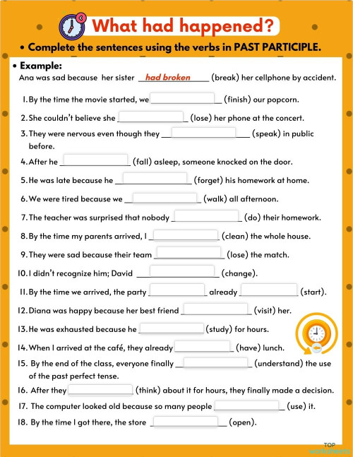 E4 - What had happened? (The past perfect tense). Interactive worksheet ...
