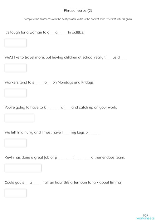 Phrasal verbs (2). Interactive worksheet | TopWorksheets