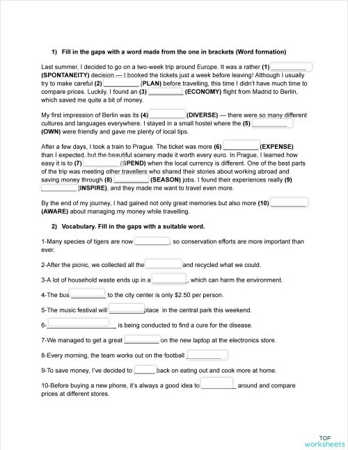 Mock exam 2nd batxillerat unit 2. Interactive worksheet | TopWorksheets