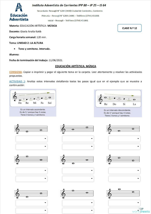 TRABAJO PRÁCTICO - INTERVALOS I. Ficha interactiva | TopWorksheets