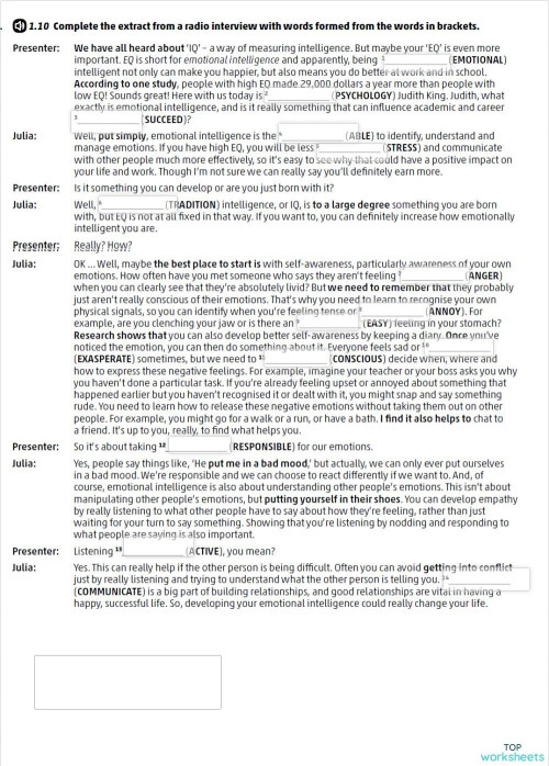 Listening(emotional intelligence). Interactive worksheet | TopWorksheets