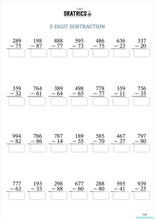 Subtraction CC. Interactive worksheet | TopWorksheets