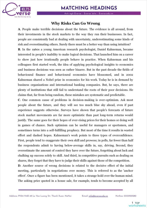 SS17 - Homework reading 1- Matching headings. Interactive worksheet ...