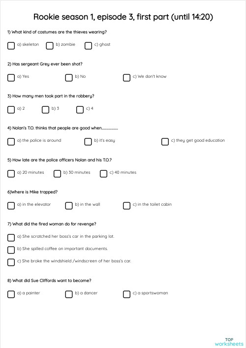 Rookie season 1, episode 3, first part (until 14:20). Interactive ...