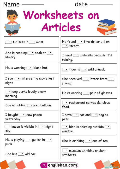 Articles: interactive worksheets and online exercises | TopWorksheets