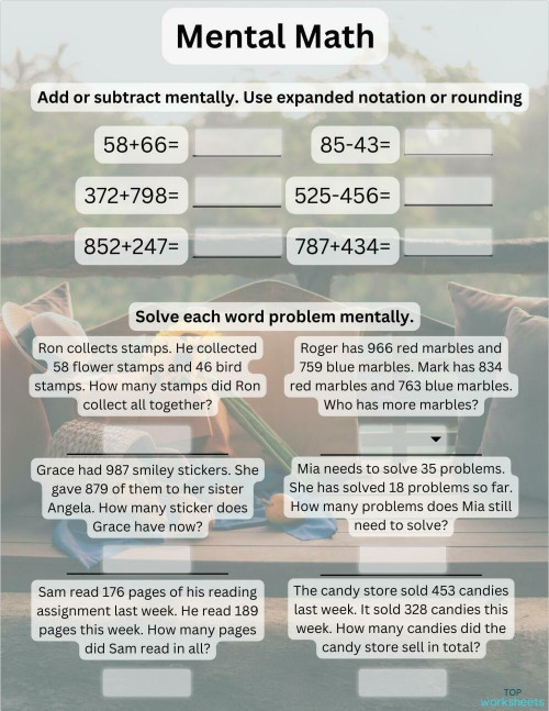Mental Math 3. Interactive worksheet | TopWorksheets