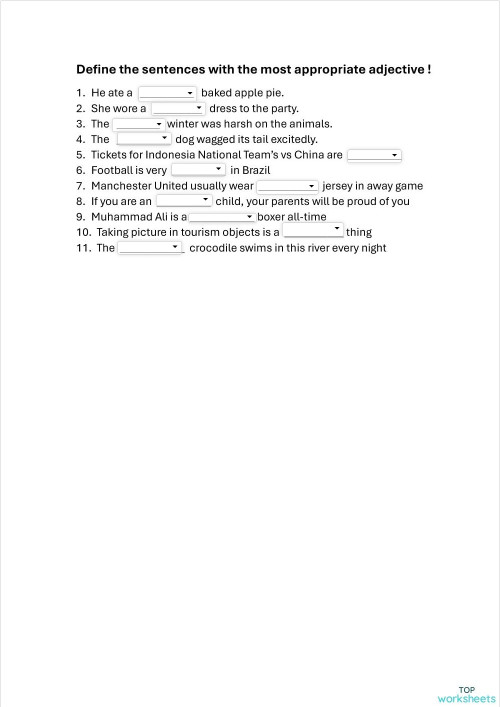 Adjective: interactive worksheets and online exercises | TopWorksheets
