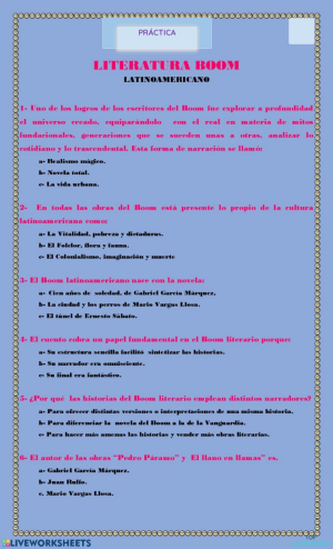 EL BOOM LATINOAMERICANO. Ficha interactiva | TopWorksheets