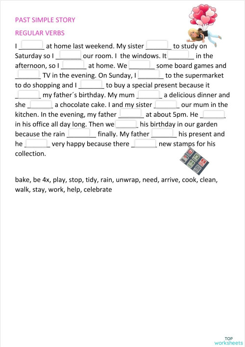 PAST SIMPLE REGULAR VERBS STORY. Interactive worksheet | TopWorksheets