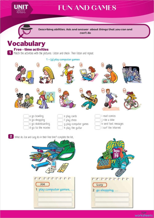 Unit 6 Fun and games (first). Interactive worksheet | TopWorksheets