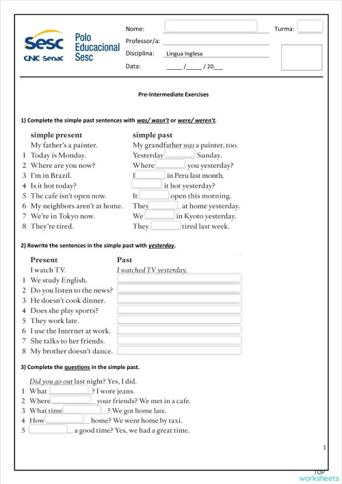 pre intermediate simple past exercises. Interactive worksheet | TopWorksheets