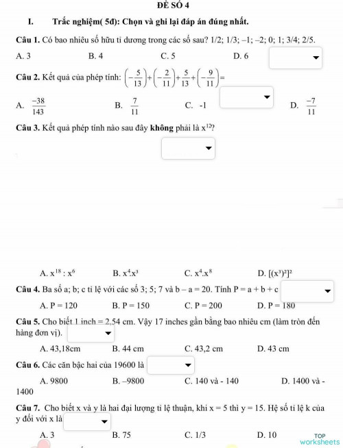 Interactive worksheets and online exercises in vietnamese | TopWorksheets