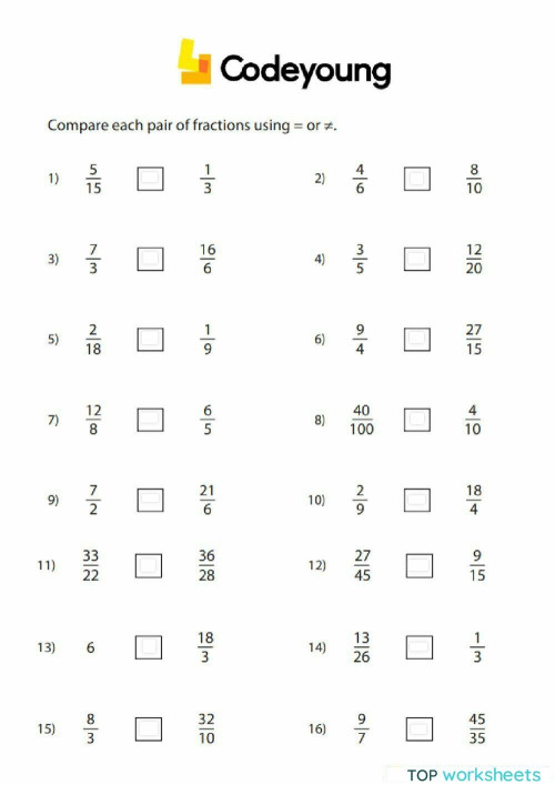 Equivalent Fractions Concept CW. Interactive worksheet | TopWorksheets