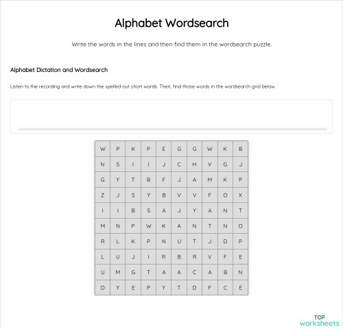 Alphabet Wordsearch. Interactive worksheet | TopWorksheets