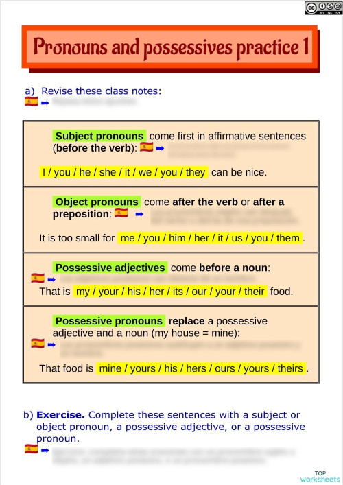 Pronouns and possessives - practice 1. Interactive worksheet ...