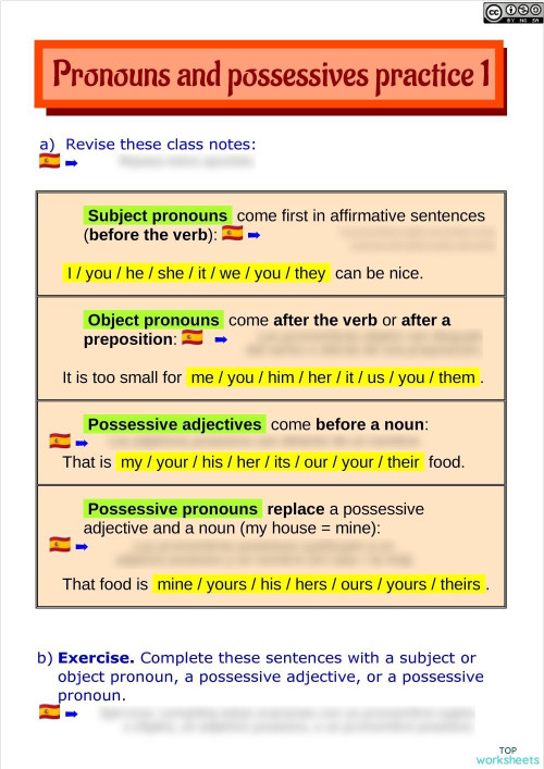 Pronouns and possessives - practice 1. Interactive worksheet ...