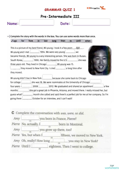 Pre-Intermediate III (Grammar Quiz 1). Interactive worksheet ... Pre-Intermediate III (Grammar Quiz 1). Interactive worksheet ...