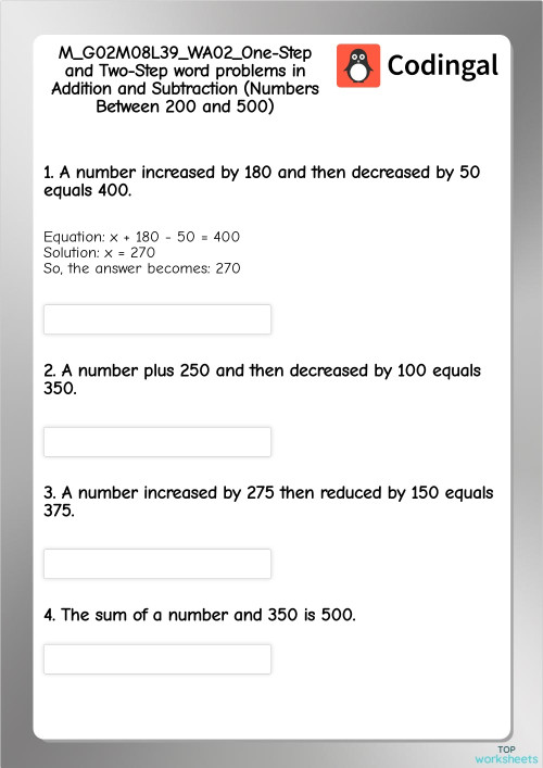 M_G02M08L39_WA02_One-Step and Two-Step word problems in Addition and Subtraction (Numbers ...