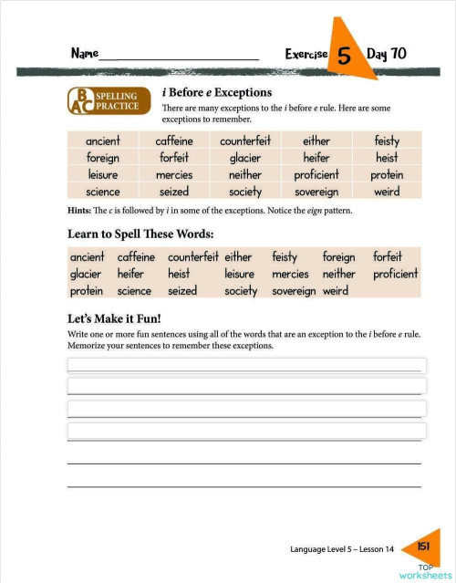 Spelling Words Week 15.3. Interactive worksheet | TopWorksheets