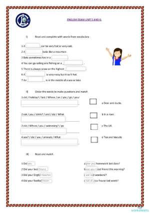 5TH GRADE ENGLISH EXAM UNIT 5 AND 6. Interactive worksheet | TopWorksheets