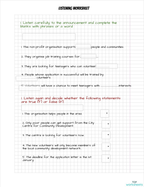 Listening: interactive worksheets and online exercises | TopWorksheets