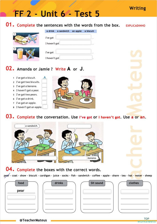 FF 1 - Unit 11 - Test 5 - Writing. Interactive worksheet | TopWorksheets