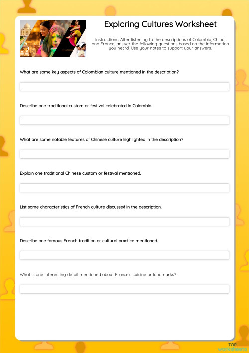 Exploring Cultures Worksheet. Interactive worksheet | TopWorksheets