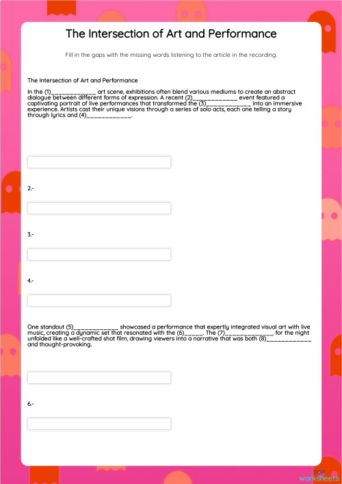 The Intersection of Art and Performance. Interactive worksheet ...
