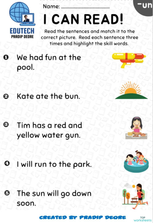 I can read ( Read and match with pictures). Interactive worksheet ...