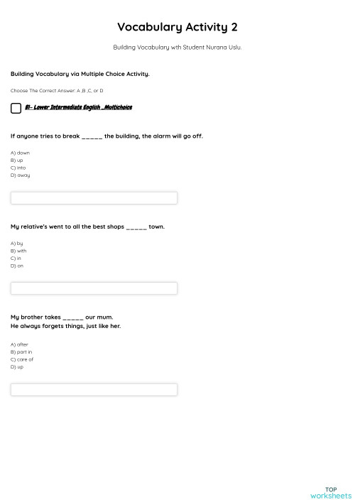 Vocabulary Activity 2. Interactive worksheet | TopWorksheets