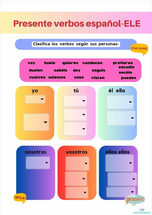 ELE-PRESENTE VERBOS IRREGULARES. Ficha interactiva | TopWorksheets
